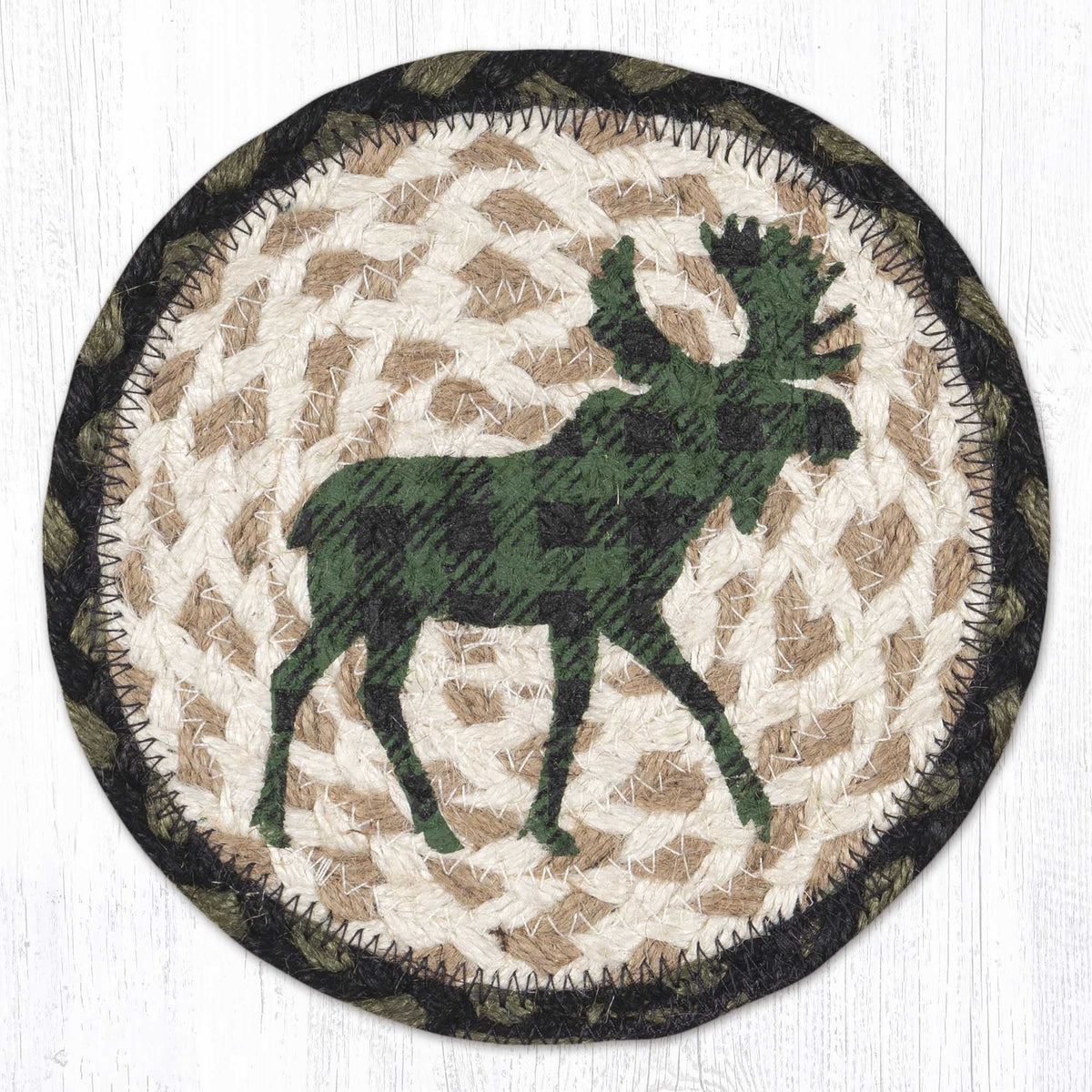 LC-116 Green Plaid Moose Large Coaster – Earth Rugs